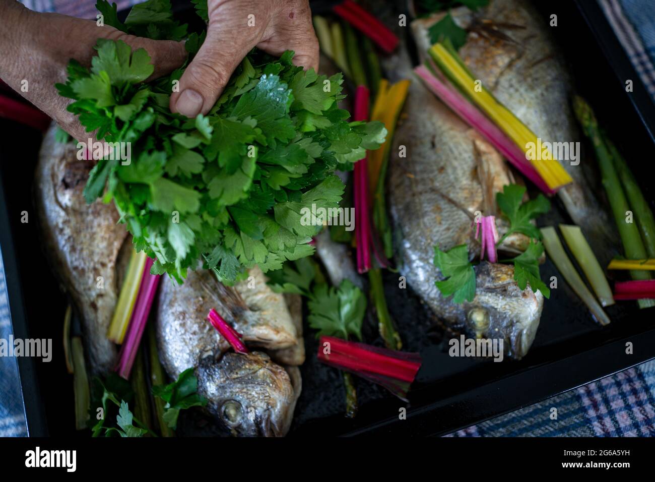 Preparing delicious food at home close up Stock Photo - Alamy
