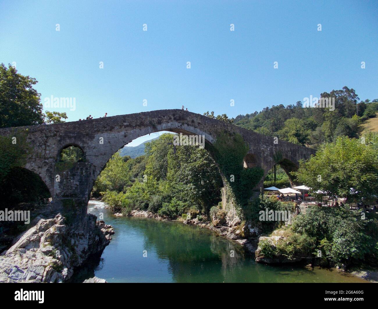 Old Roman stone bridge in Cangas de Onis (Asturias), Spain. Horizontal ...