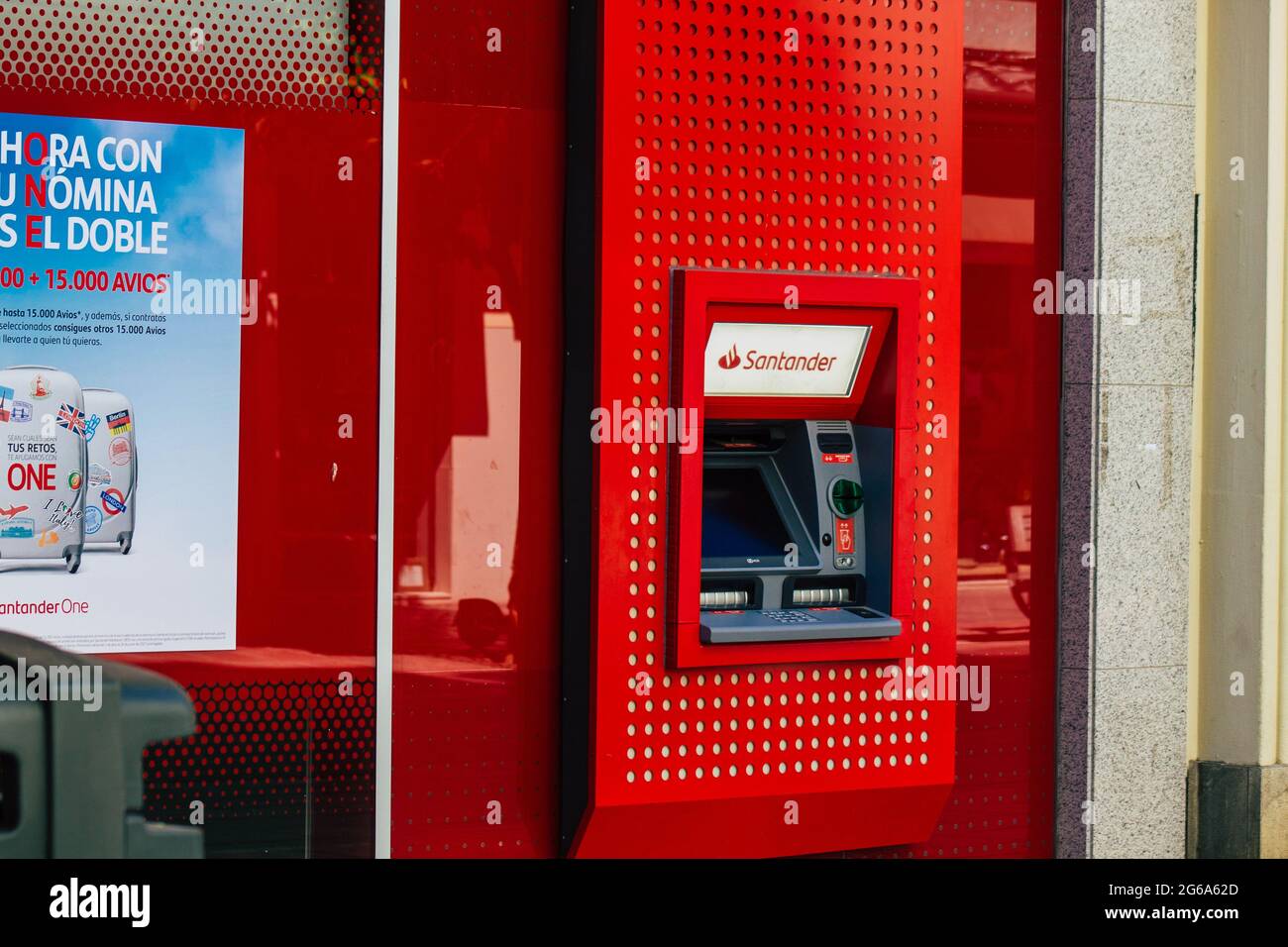 Seville Spain July 03, 2021 ATM located in the streets of Seville, an ...