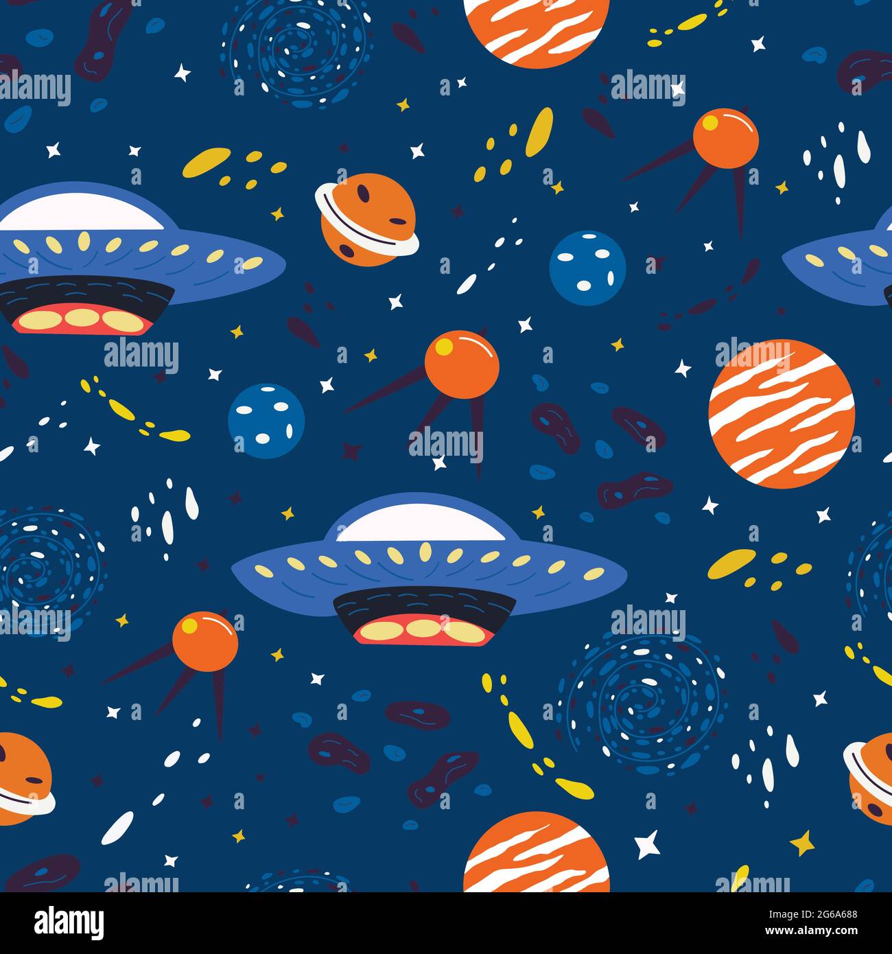 Seamless pattern with elements of the universe. Planets, stars and the ...