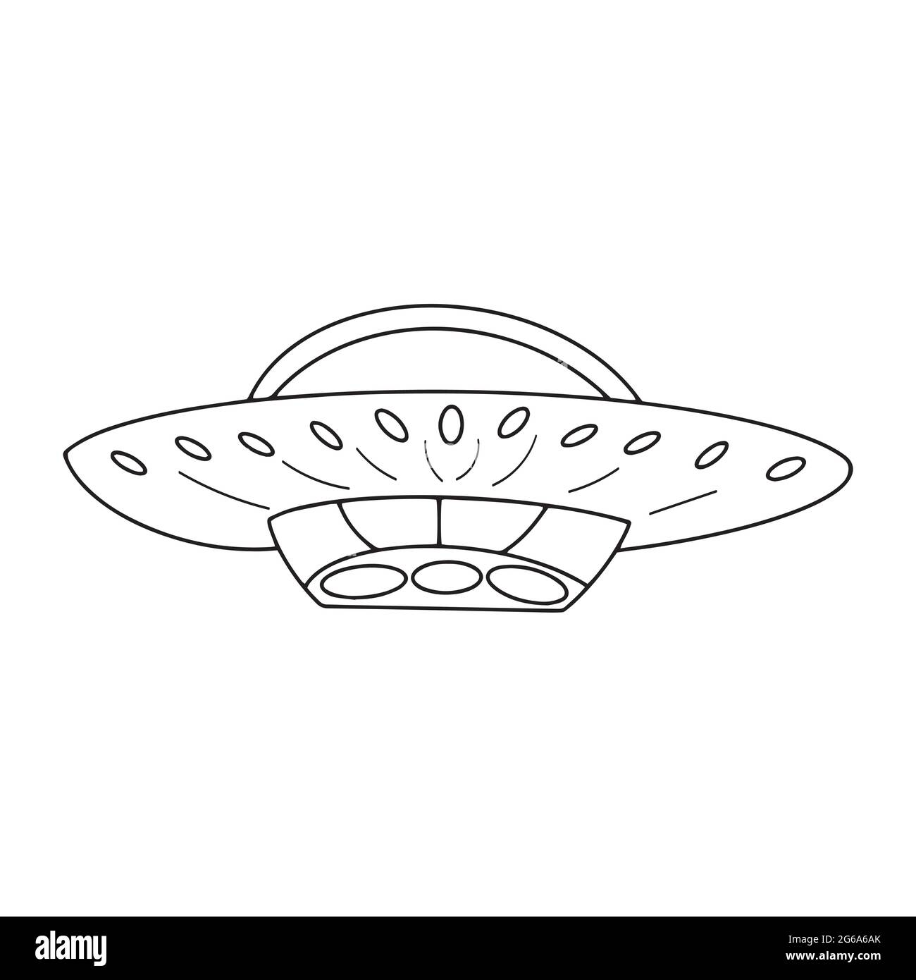 Flying saucer. UFO. Black and white vector illustration in doodle style ...