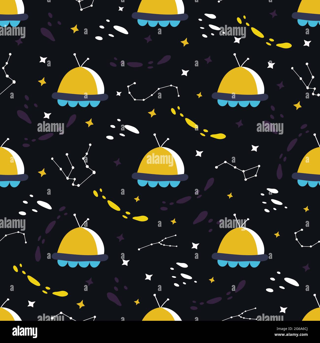 Seamless pattern with elements of the universe. Ufo, stars and ...