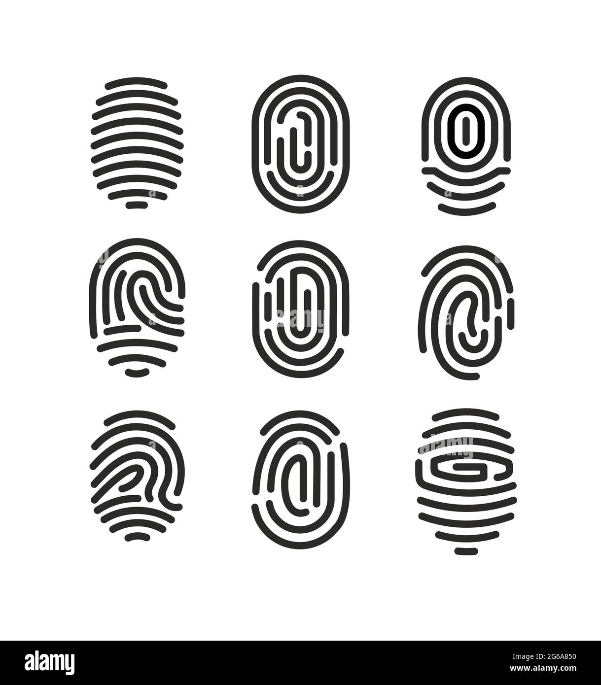 Vector illustration set of fingerprint icons on white background in ... Vector illustration set of fingerprint icons on white background in ...
