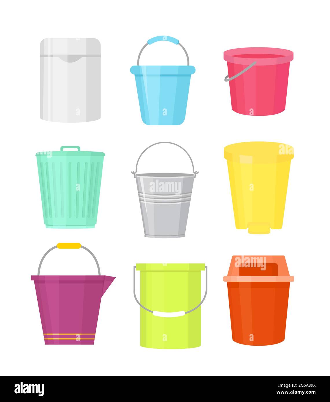 Vector illustration set of colorful buckets different shapes ...