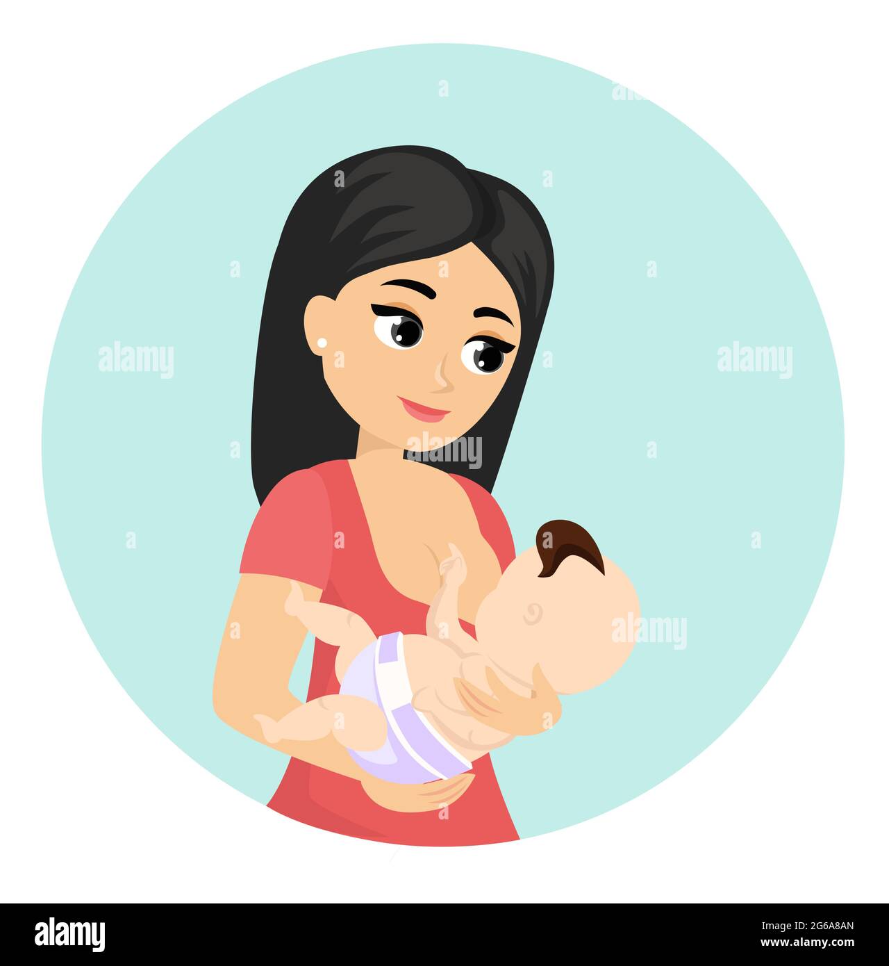 Vector illustration of mom feeding her baby, breastfeeding. Lovely ...