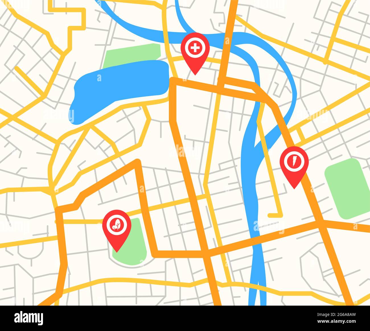Vector illustration of abstract modern city map with red pin pointers ... Vector illustration of abstract modern city map with red pin pointers ...