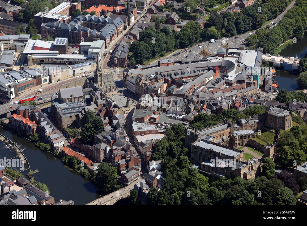 aerial view of Durham city centre looking north east up Silver Street ...