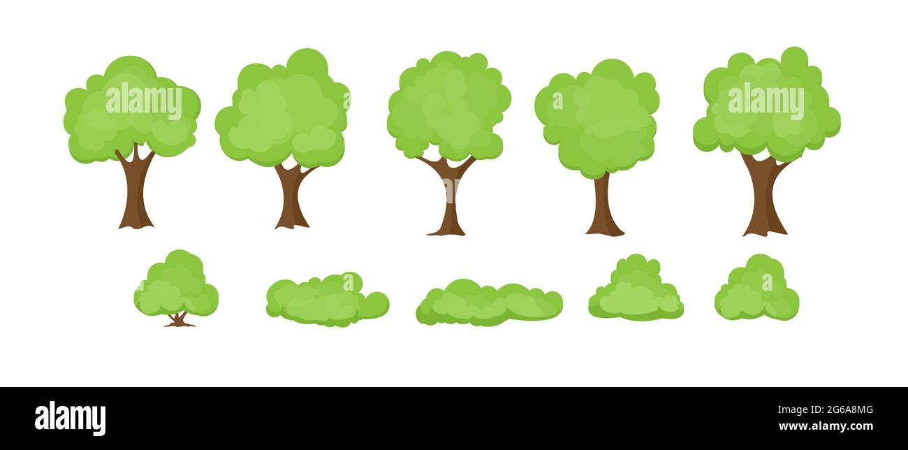 Vector illustration set of abstract stylized trees on white background ...