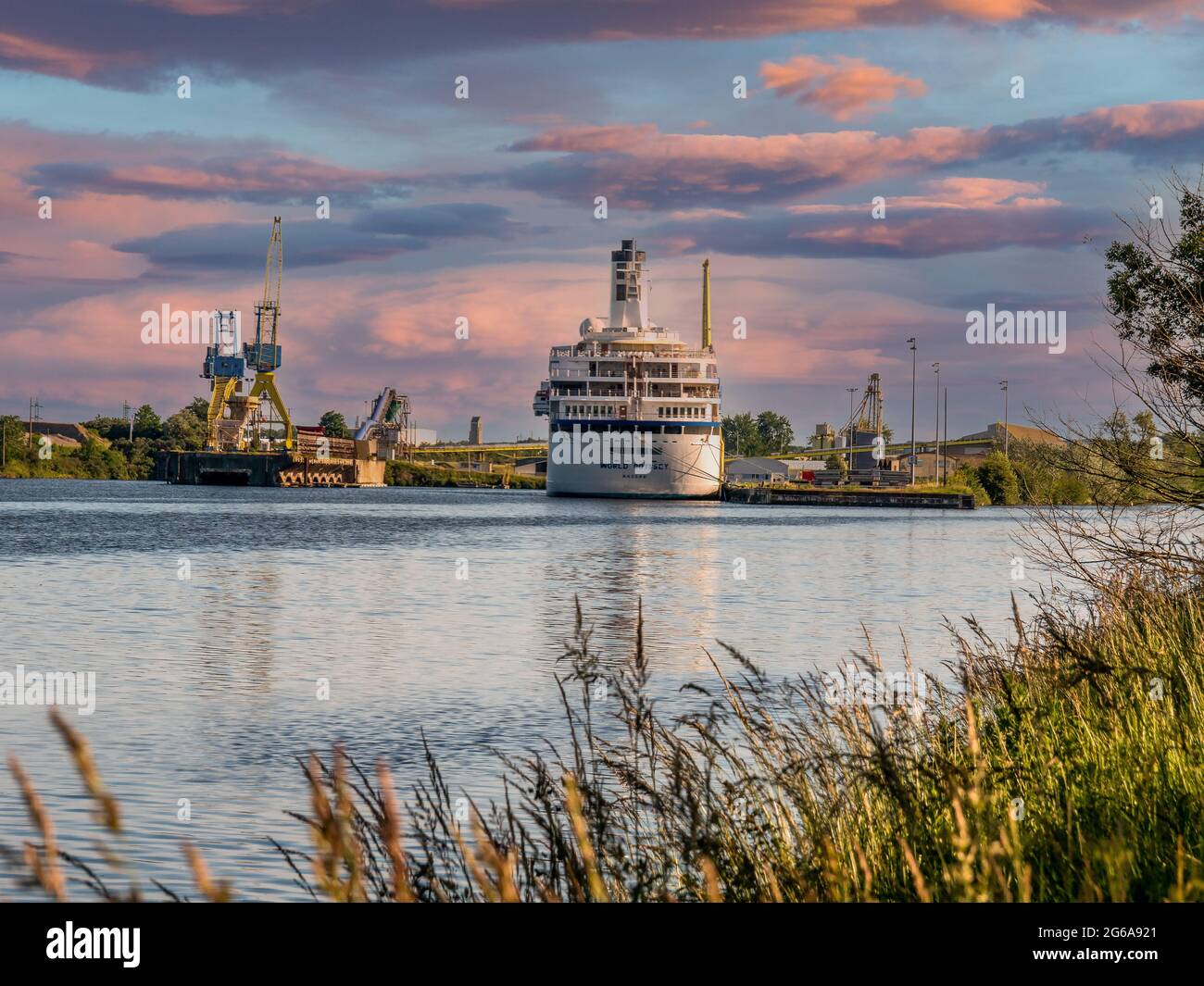 CAEN, FRANCE, JUNE 2021: Ferry World Odyssey standing in Canal de Caen ...