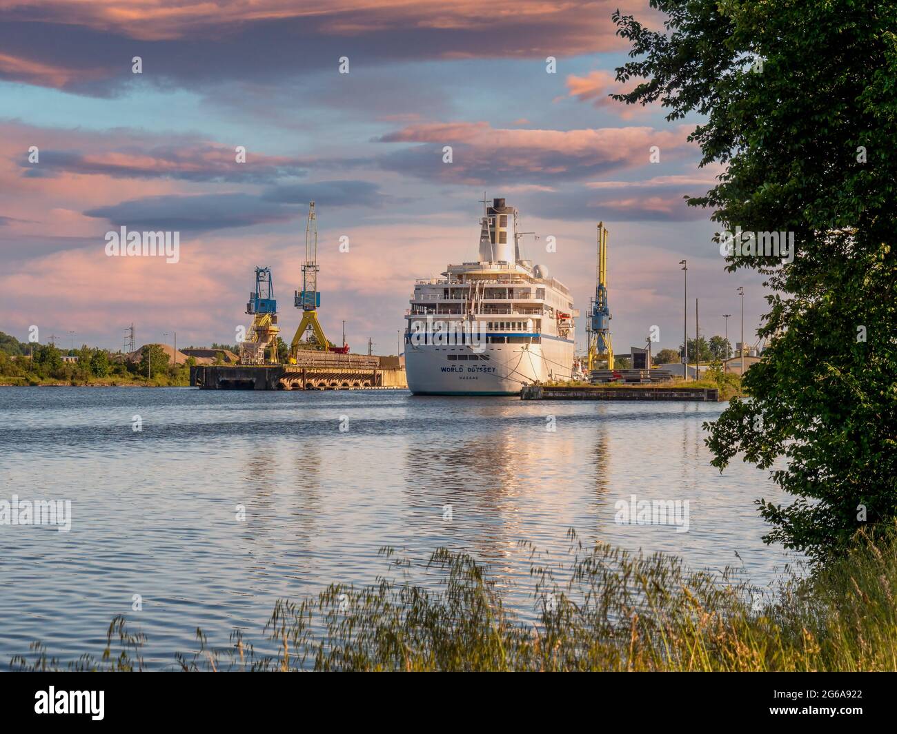 CAEN, FRANCE, JUNE 2021: Ferry World Odyssey standing in Canal de Caen ...