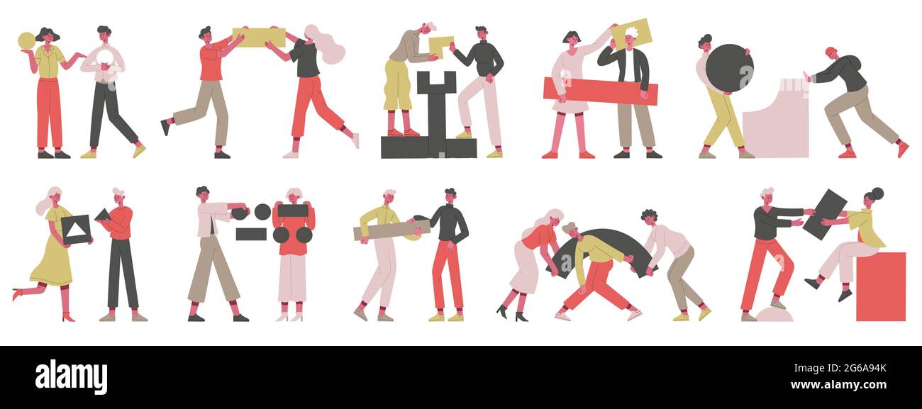 Teamwork business concept. People with abstract geometric shapes ...