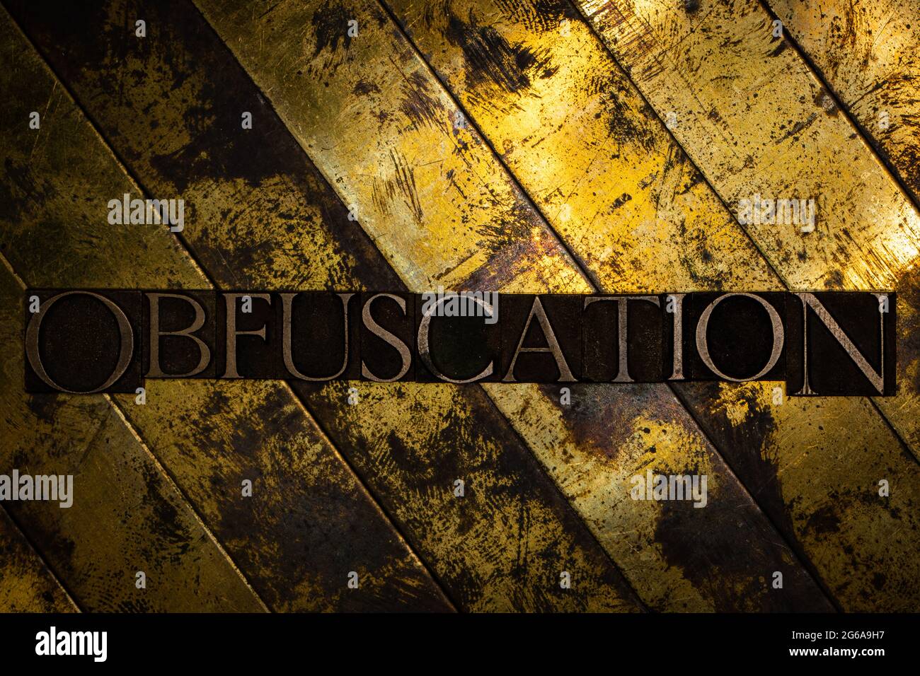 Obfuscation text on vintage textured copper and gold background Stock ...