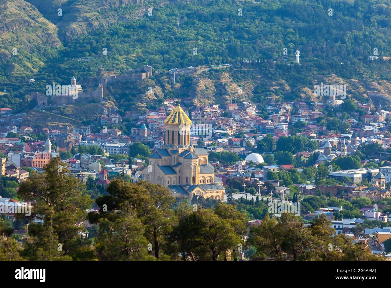 View of Tbilisi with Sameba, Trinity Church and other landmarks Stock ...