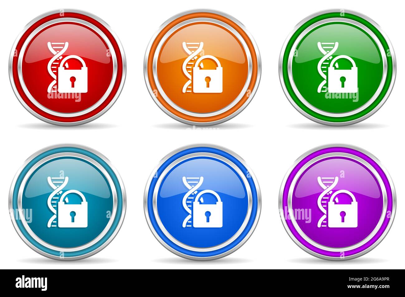 Dna code information security silver metallic glossy icons, set of ...