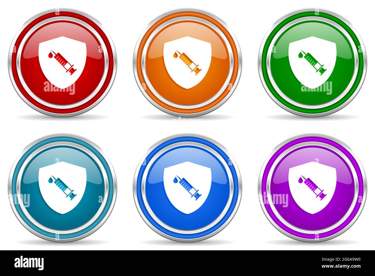 Vaccine shield concept silver metallic glossy icons, set of modern ...