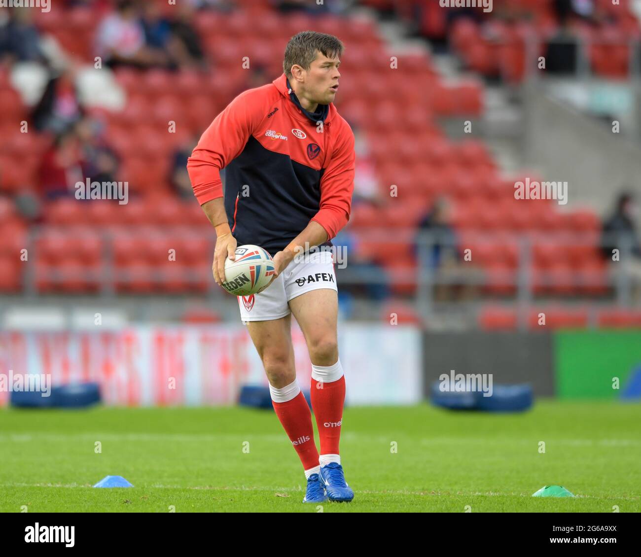 Louie McCarthy-Scarsbrook (15) of St Helens during the warm up Stock ...