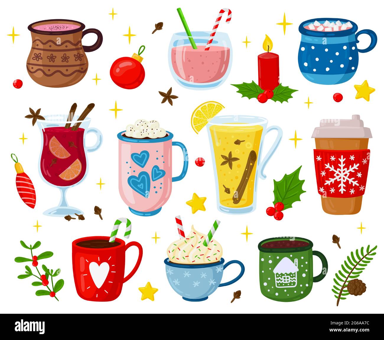 Christmas drinks. Holiday sweet beverages, cocktails, punch, coffee ...