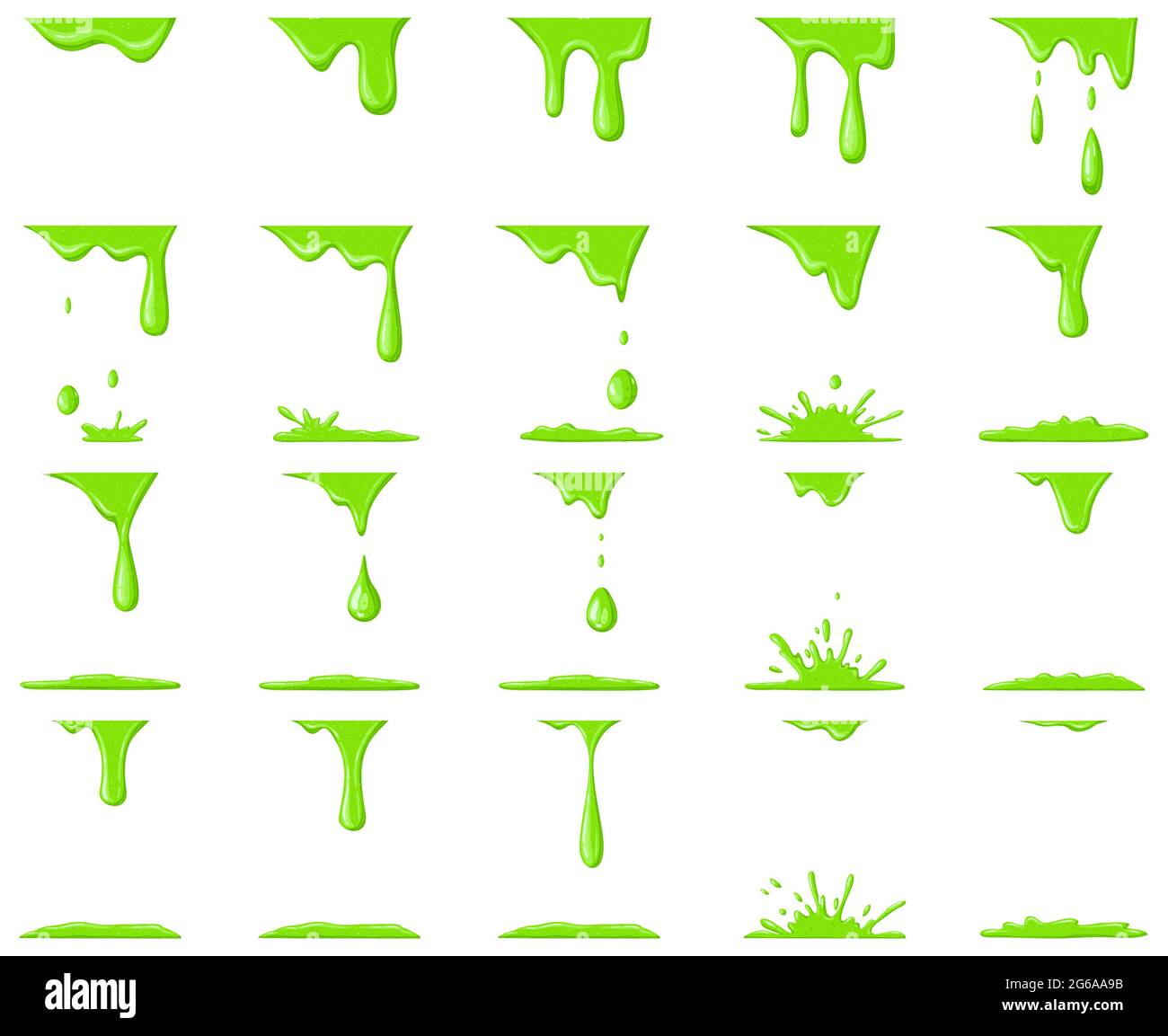 Slime animation. Dripping green cartoon drops and splash, halloween ...