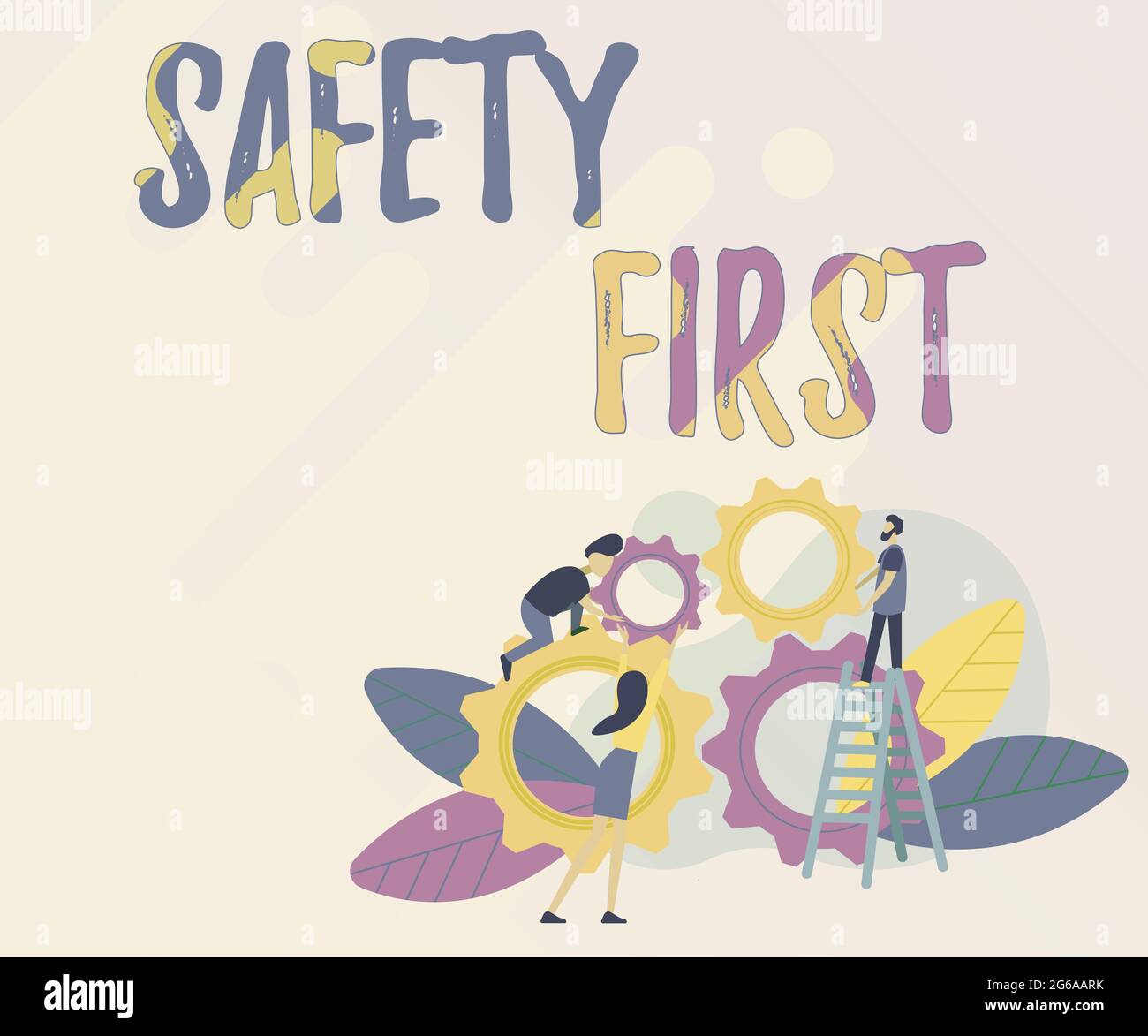 Sign displaying Safety First. Business overview Avoid any unnecessary ...