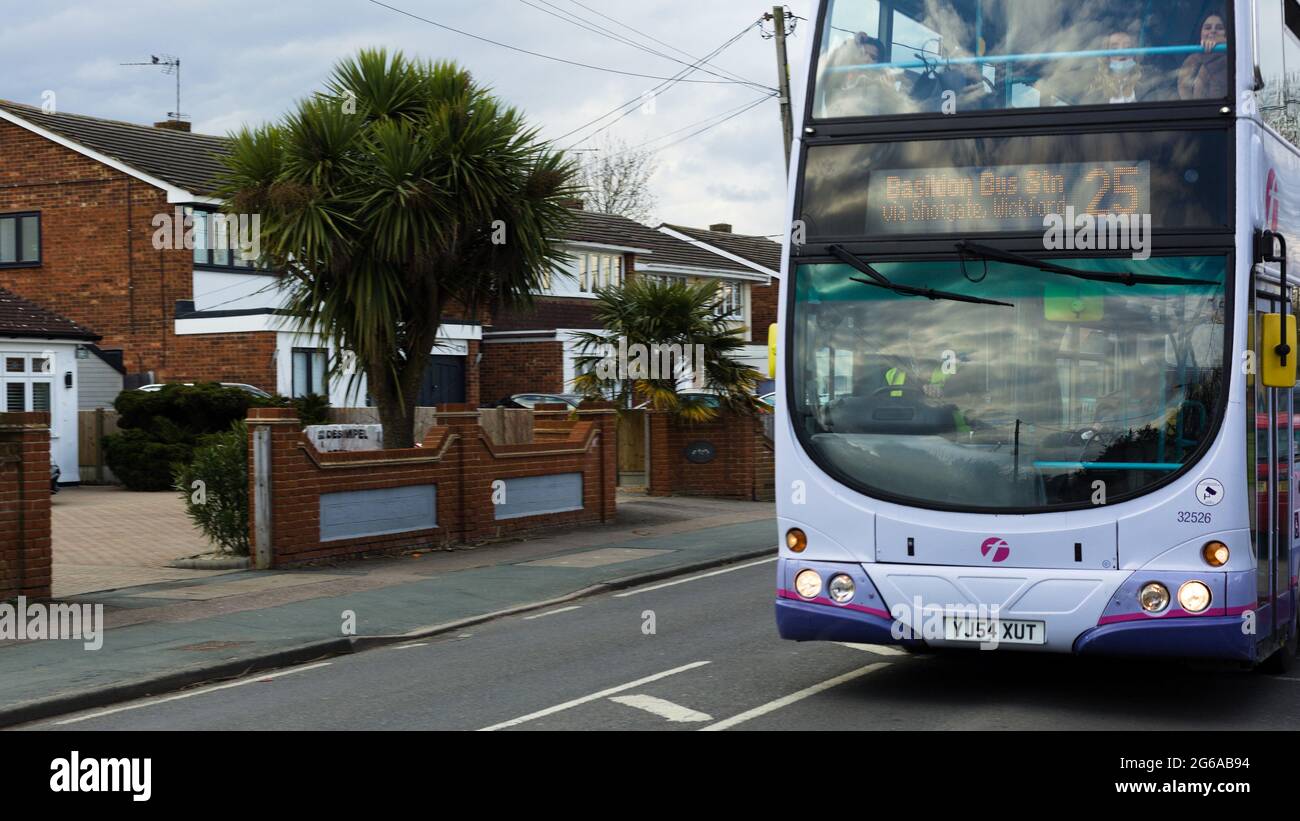 Public Transport Concept - View of a bus travelling along Nevendon Road ...