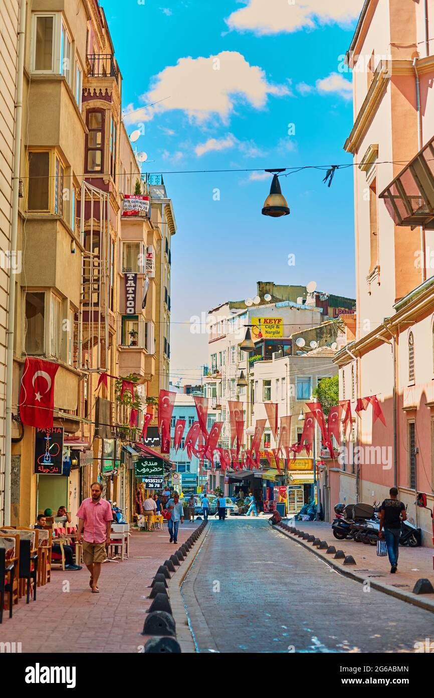 Election political campaign in Turkey. The streets of Istanbul are hung ...