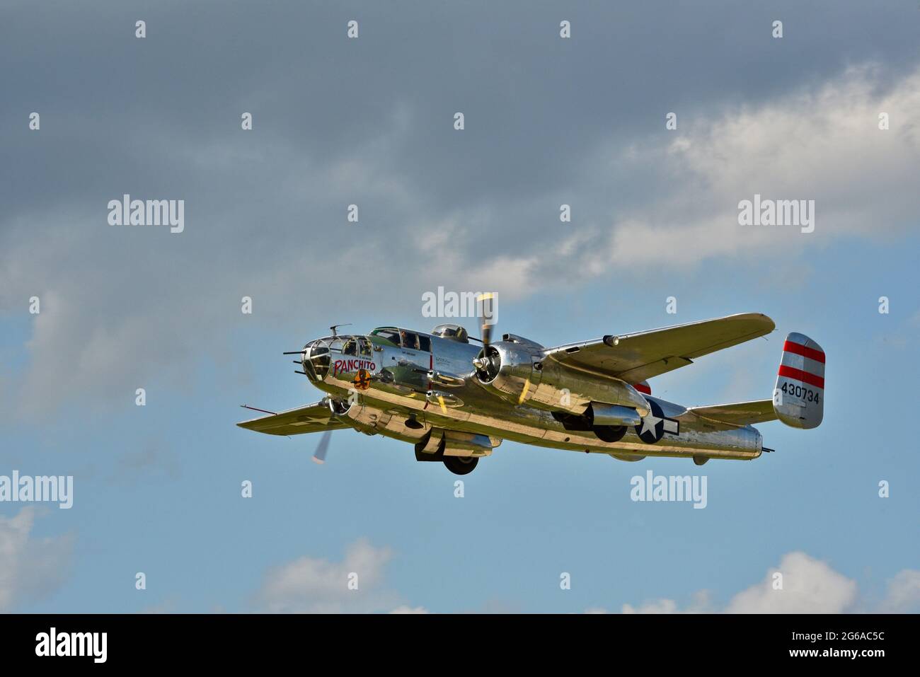 Second World War B-25 Mitchell bomber aircraft, "Panchito," airborne ...