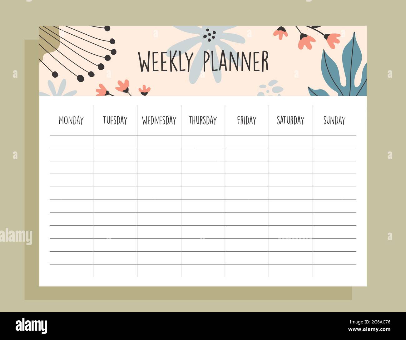 Tropical weekly planner template, with hand drawn illustrations Stock ...