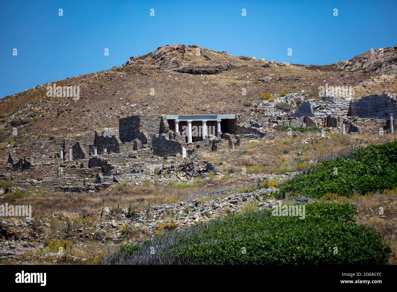 Delos the sacred Cyclades island, Greece. House of tridents view from ...