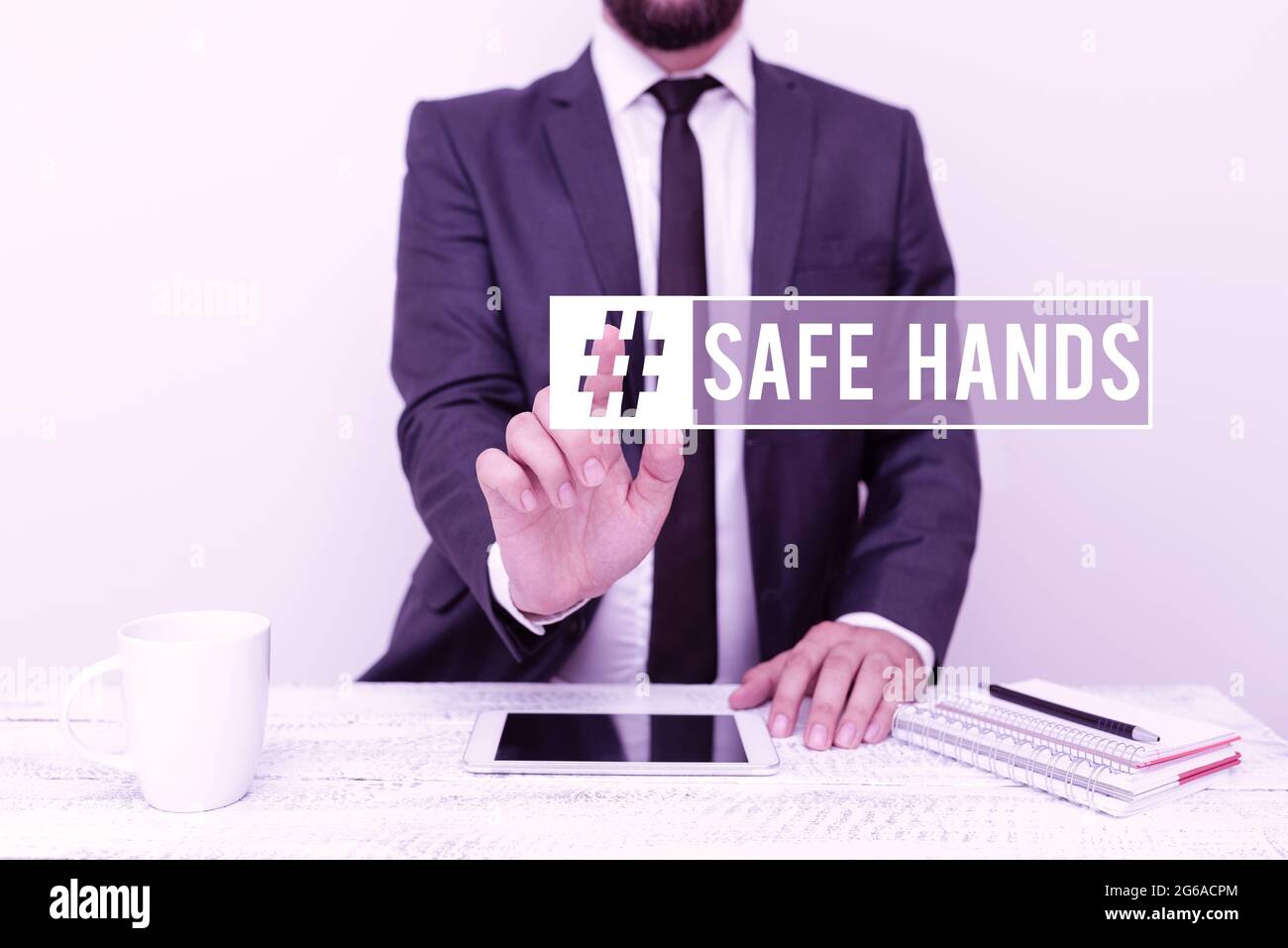 Sign displaying Safe Hands. Business overview Ensuring the sterility ...