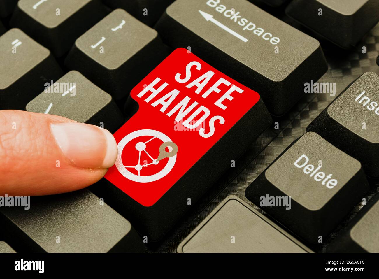 Hand writing sign Safe Hands. Word Written on Ensuring the sterility ...