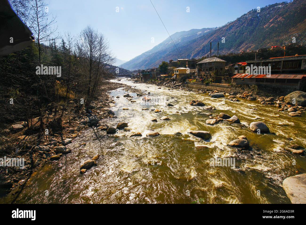 the cheerful town of Kullu in the foothills of the Himalayas Himachal ...