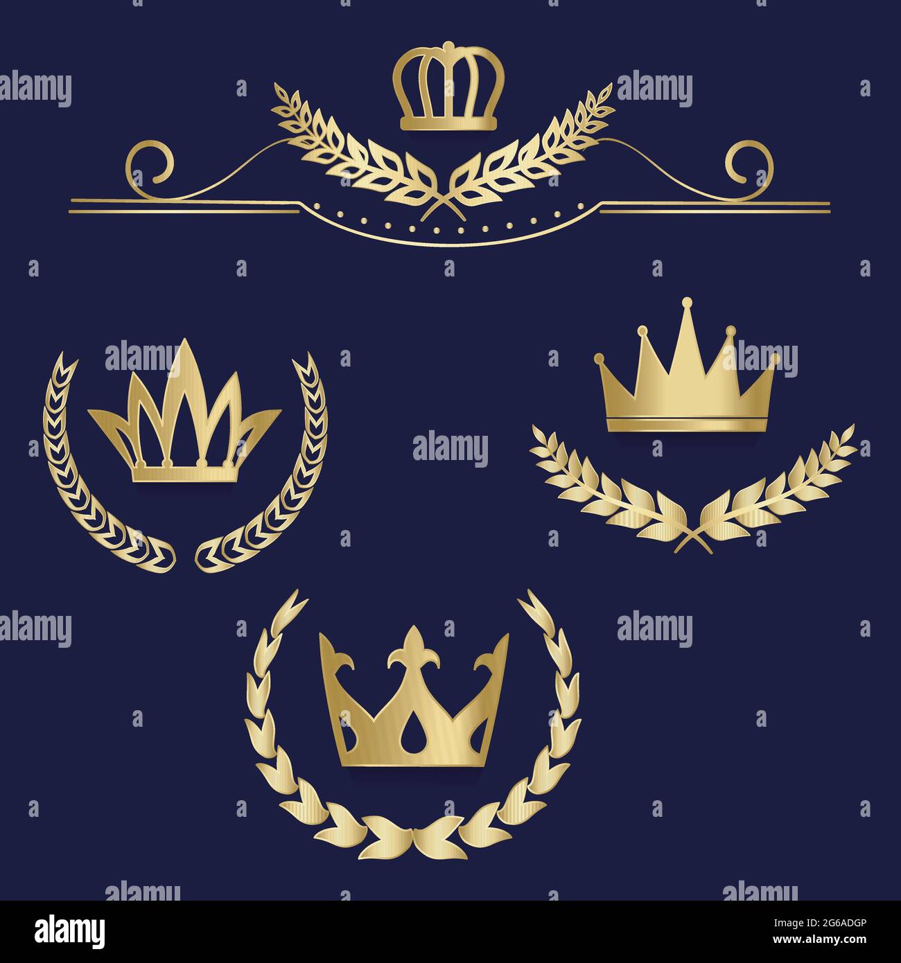 Set of gold monogram for graphic design on black background. Royal ...