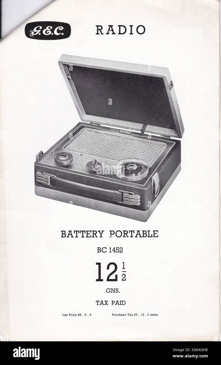 G.E.C. Radio Battery Portable BC1452 Vintage Advert Stock Photo - Alamy