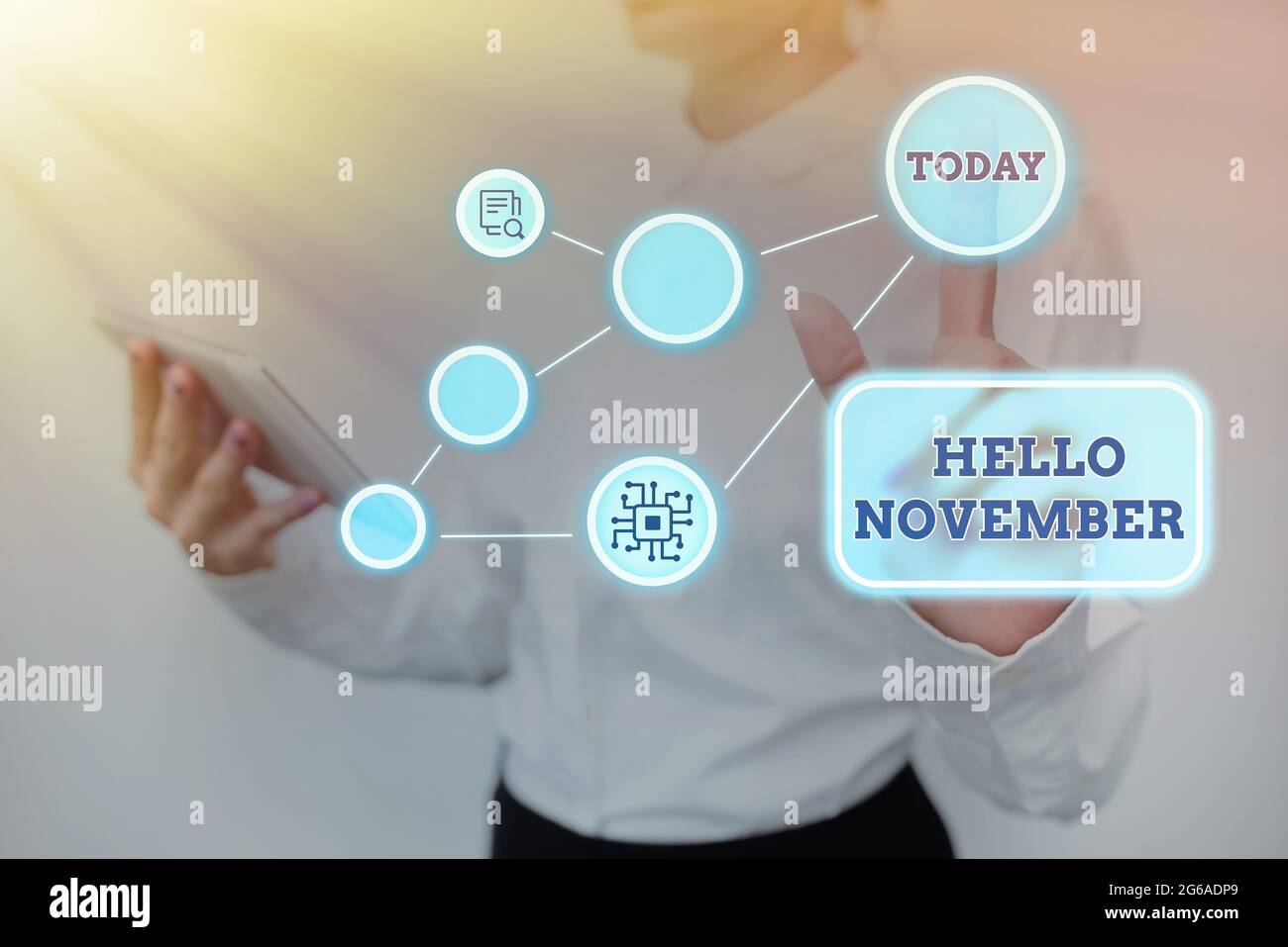 Hand writing sign Hello November. Business showcase greeting used when ...