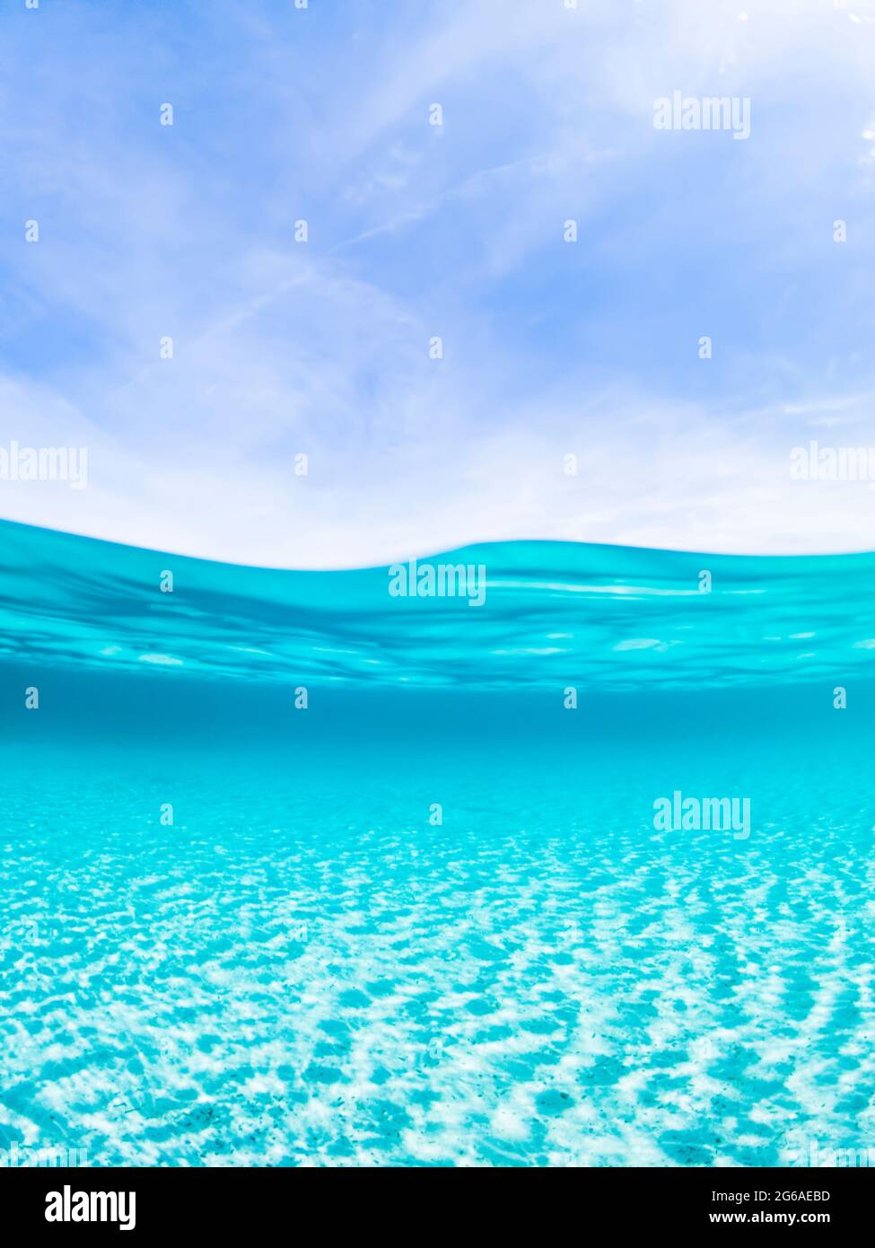 (Selective focus) Stunning view of half underwater sea and half blue ...