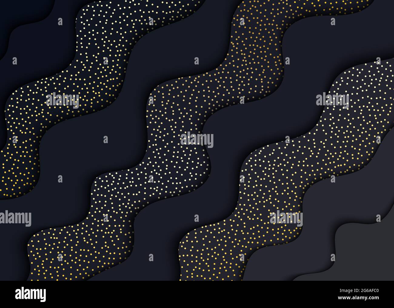 Papercut abstract wave black shape background with gold dots pattern ...