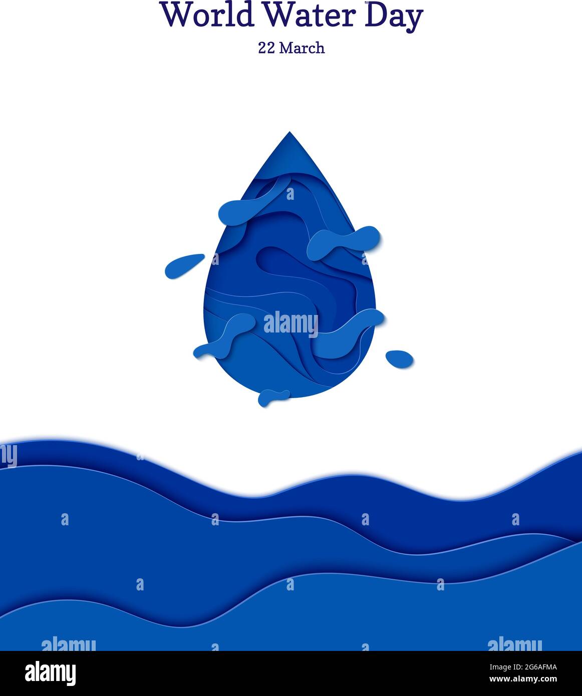 Abstract water drop in cut paper style. Cutout sea wave template for ...