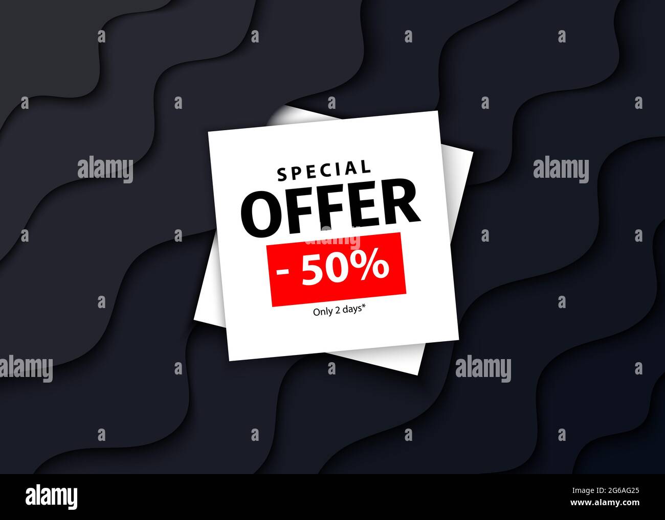 Papercut abstract wave black shape background with two white sheets of ...