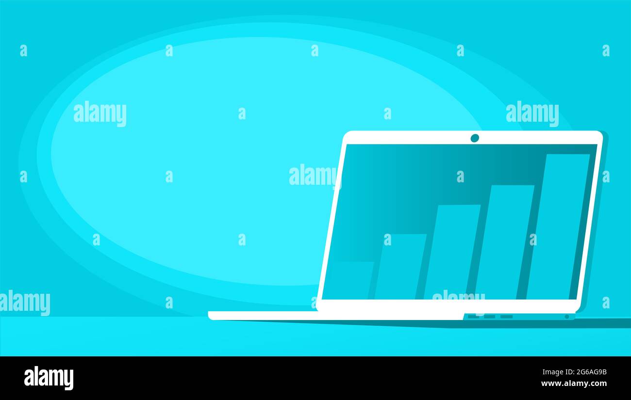 Laptop with financial growth chart on display. Blue background with ...