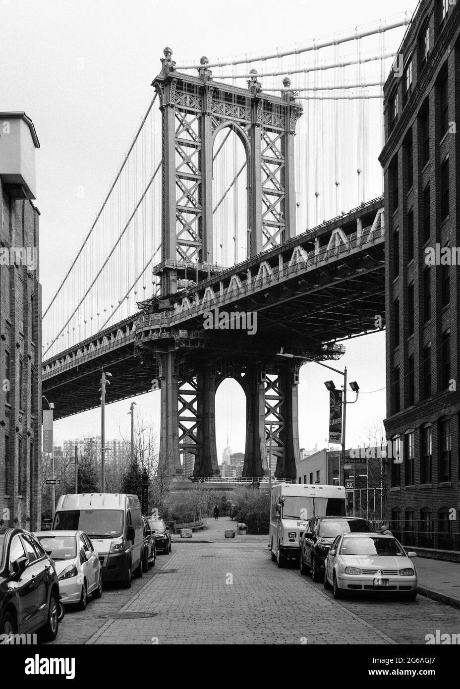 Manhattan Bridge and Washington Street, in Dumbo, Brooklyn, New York ...