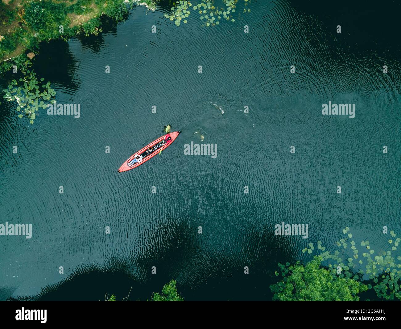 overhead top view of kayak in canyon travel summertime activities on ...