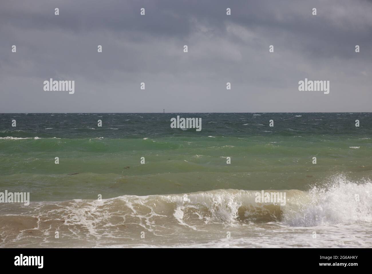 Choppy waves of a rough sea seen on the south coast of the UK Stock ...