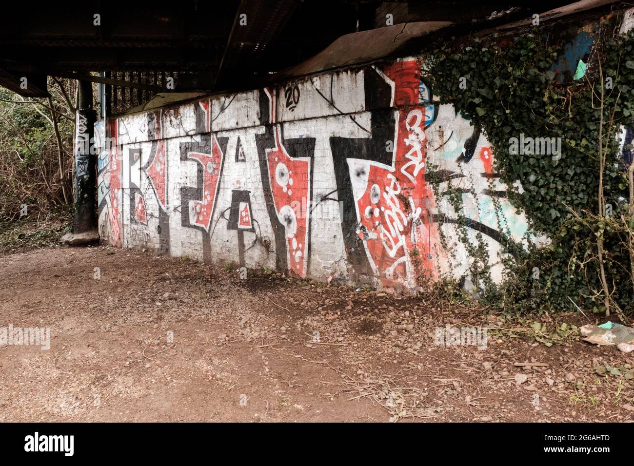 Graffiti under a bridge along the River Cam in Cambridge, UK Stock ...