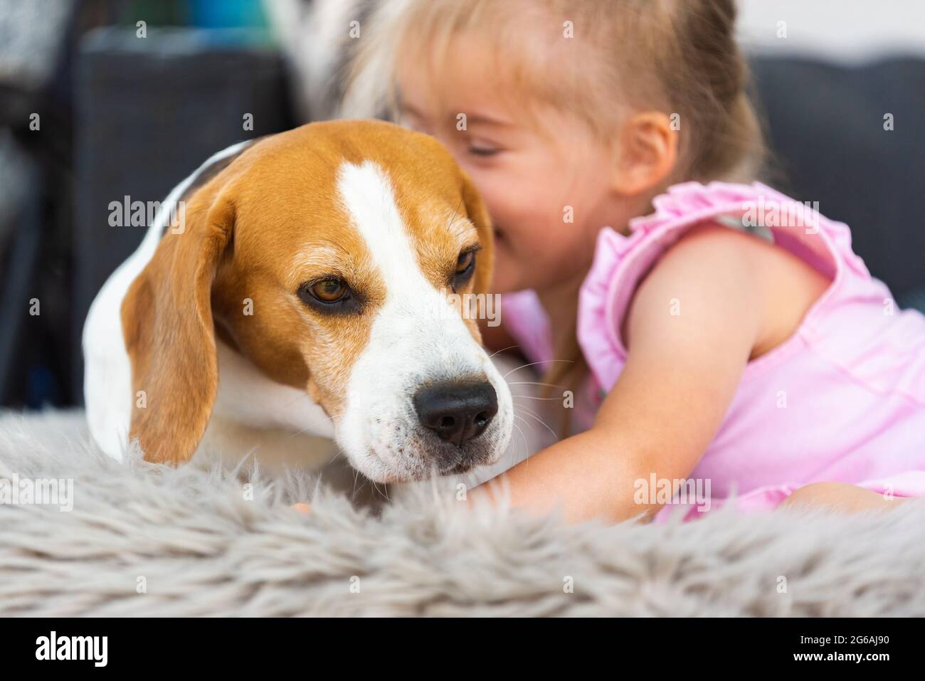Child cuddle dog hi-res stock photography and images - Alamy