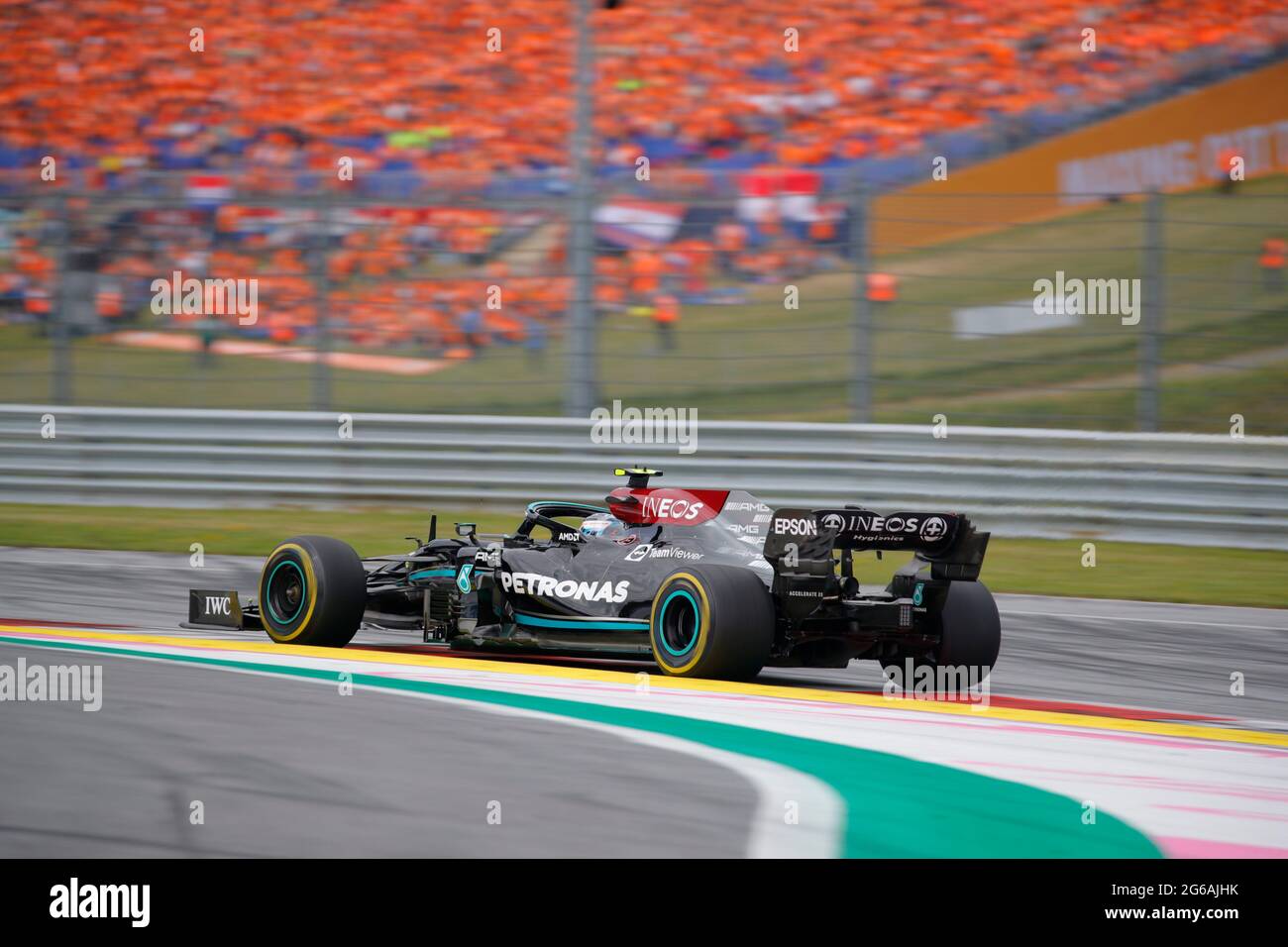 Vallteri Bottas driving his Mercedes AMG and Orange fans during the ...