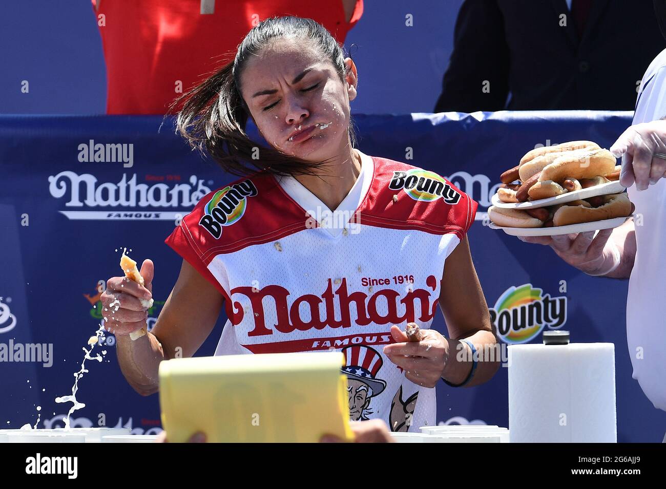 Michele Lesco competes in the women’s division of 2021 Nathan’s Famous ...