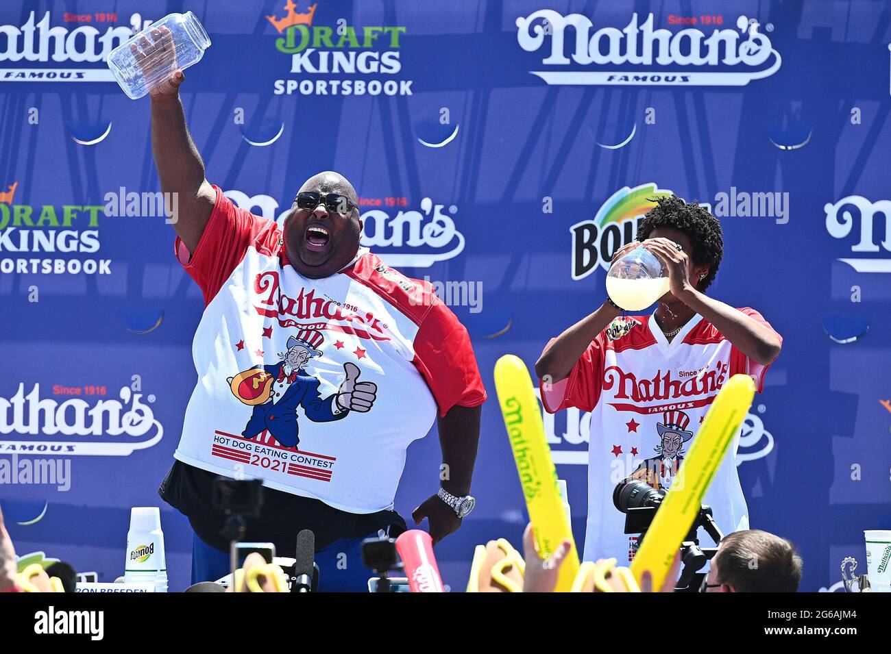 Eric “Badlands” Booker (l) celebrates as he wines the “Chug ...