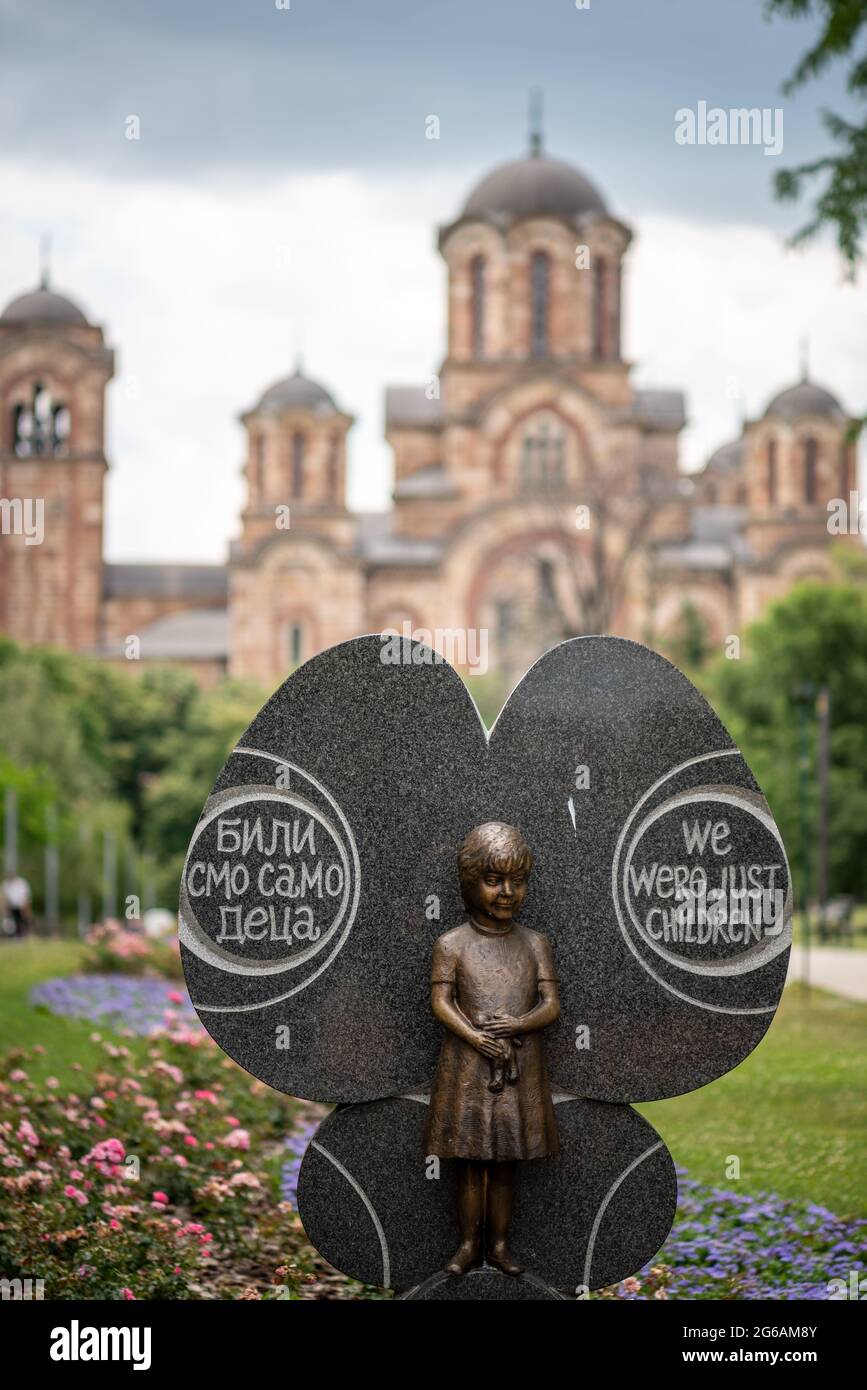 Monument to children killed in NATO bombing of Serbia in 1999 with St ...