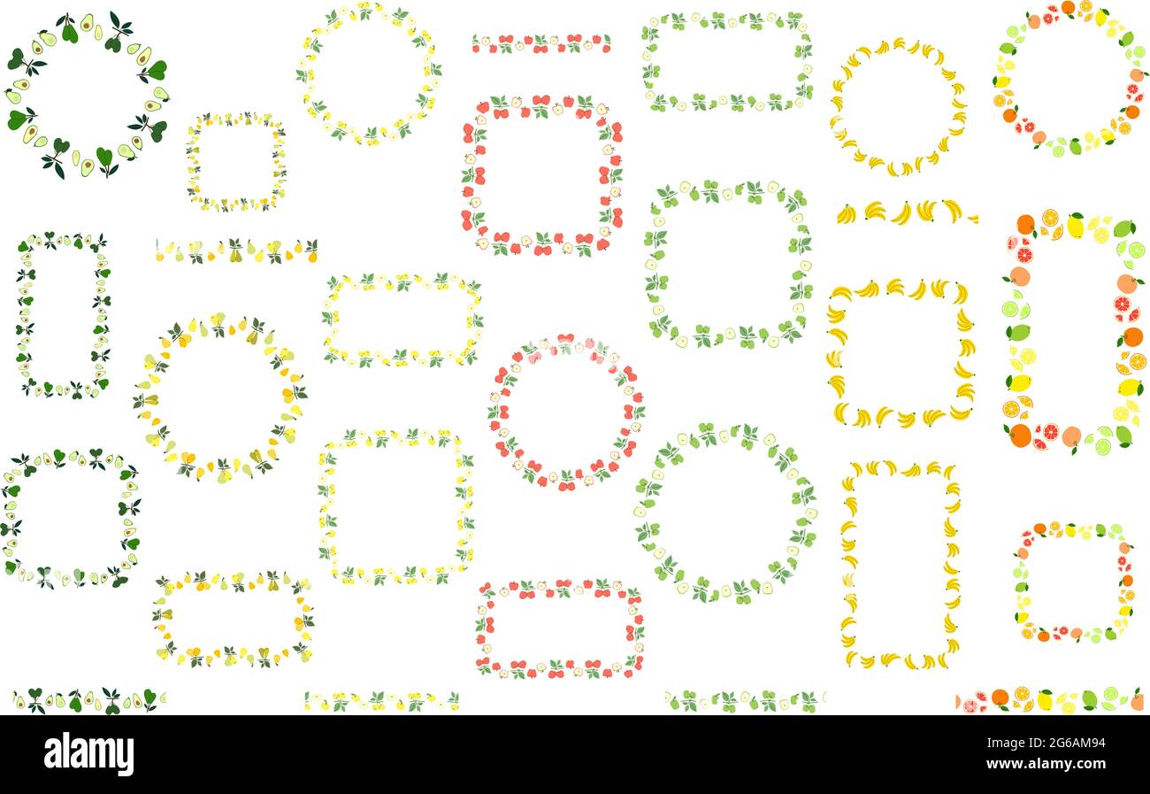 Set of isolated decorative vector frames and borders. Avocado pear ...
