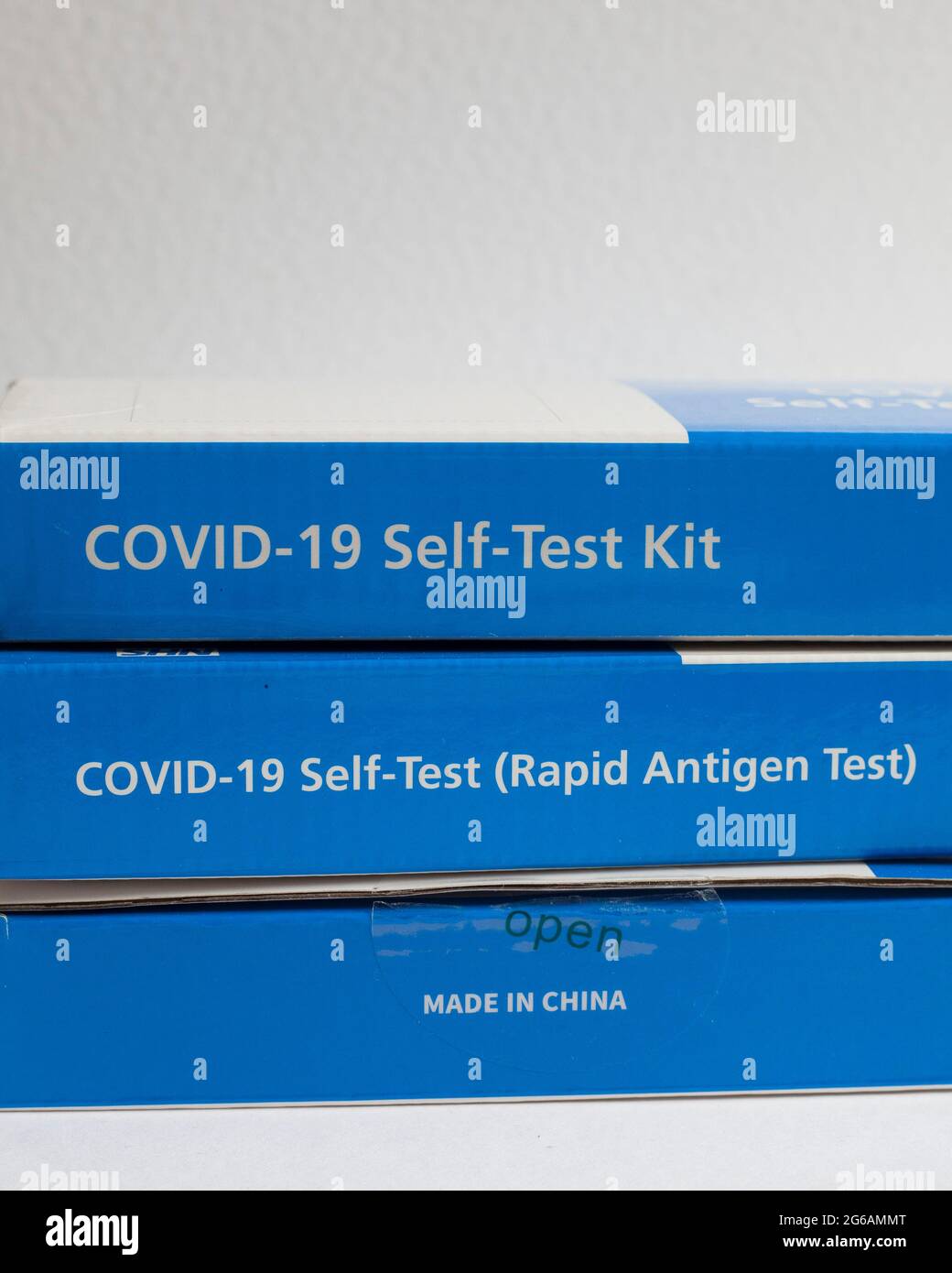 Boxes of UK Government COVID-19 coronavirus self test NHS kits made in ...